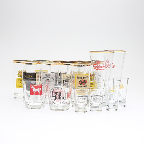 A set of 31 advertising glasses, second half of the 20th century. Glass ...