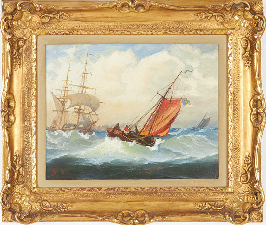 JULIUS OLSSON, Marintmotiv, olja på pannå, monogramsignerad. Konst ...