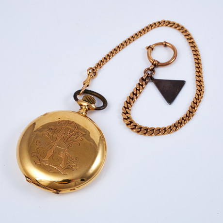 POCKET WATCH, 18k gold, metal inner case, Arabic numerals, white ...
