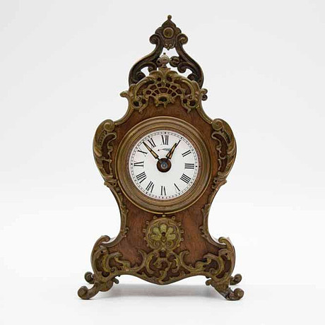 LENZKIRCH TABLE CLOCK, NEO-COCO, WALNUT, PARTIALLY GILDED BRASS ...