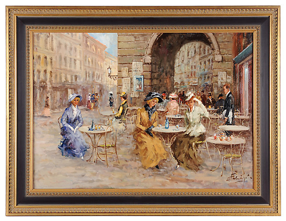 ELENA FABIANI. Impression of a street cafe with gallant ladies and ...