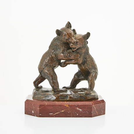 VICTOR PETER (1840-1918). Staty, två björnas, signerad, patinerad brons ...