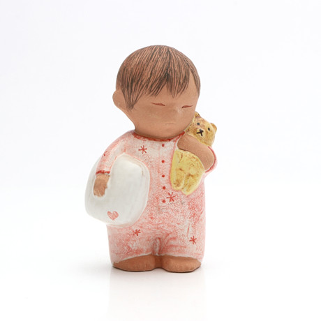 LISA LARSON. Figurine. Stoneware. Boy in pink pajamas. Marked ...