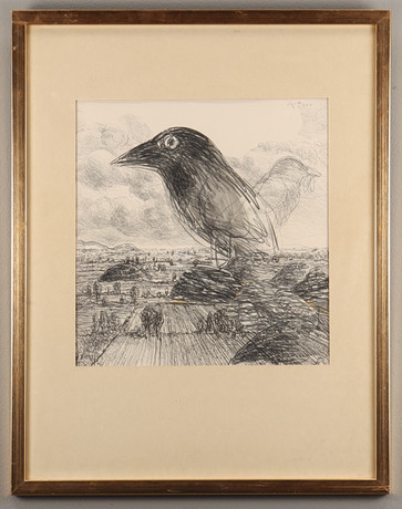 STIG OLSON. Teckning, / collage, signerad. Konst - Teckningar - Auctionet