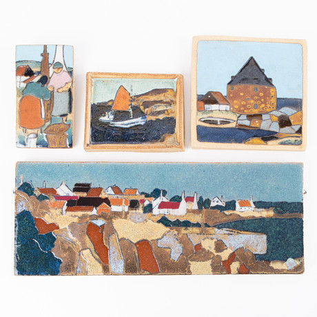 NILS STOUGAARD. Efter. Väggplaketter, 4 st kustmotiv, glaserad keramik ...