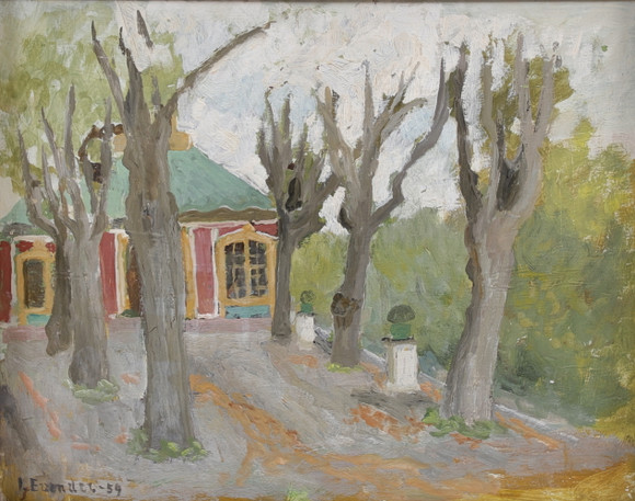 INGA EVANDER. “China Castle”, oil on panel, signed and dated -59. Art ...