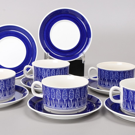 ARTHUR PERCY. Tea set, 12 pieces, porcelain, “Blue Hyacinth”, Gefle ...