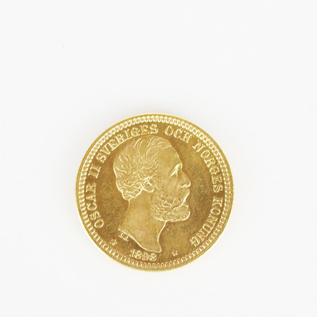 A coin, gold 22 k, denomination 20 SEK, Oscar II The King of Sweden and ...