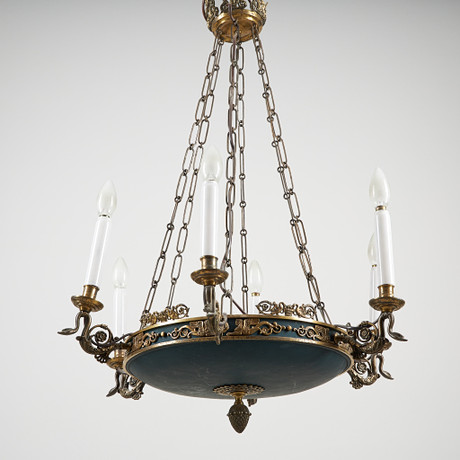 A late 19th century brass empire style ceiling chandelier. Lighting ...