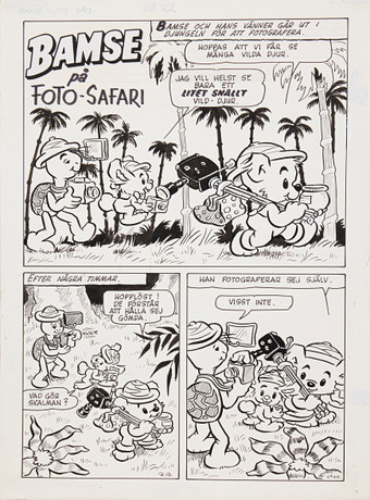 RUNE ANDRÉASSON. Bamse, original to comic page, number 6 from 1973 ...