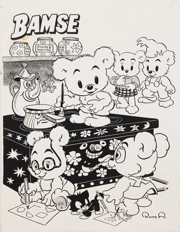 RUNE ANDRÉASSON. Bamse, okänt original, okänt datum, signerad Rune A ...