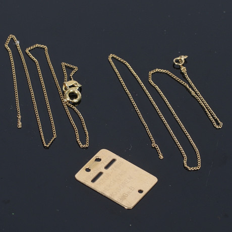 HÄNGE, med KEDJA, 18k guld, ID bricka, 1900-tal. Vikt 2,4 gram. Smycken ...