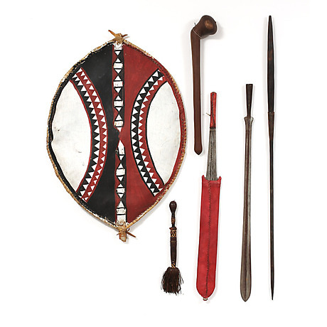SHIELD and 5 weapons, probably Masai. Coins, Medals & Stamps - Other ...