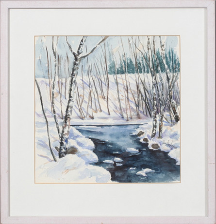 BO LIDGREN. Vinterbäck, akvarell, signerad. Konst - Måleri - Auctionet