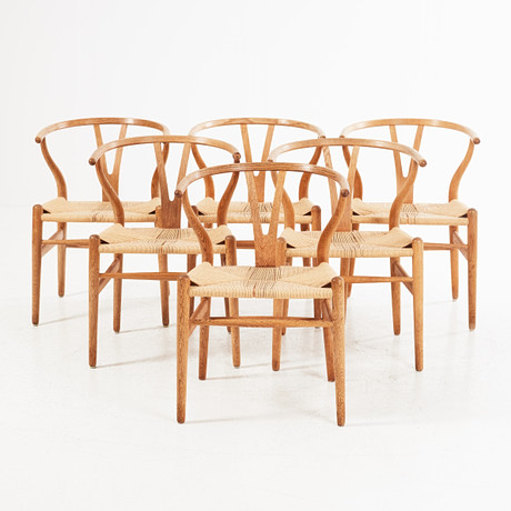 HANS J WEGNER. Stolar, 5+1st, CH 24, "Y-stolen", ek, med sittdynor i ...