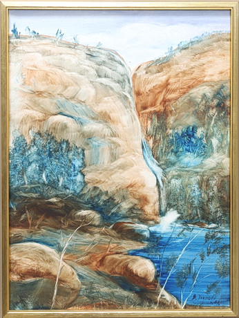 UNIDENTIFIED ARTIST. Landscape with waterfall, oil on canvas, signed ...