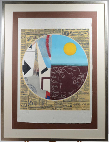 MAX PAPART. Sun composition. Original etching with collage. Max Papart ...