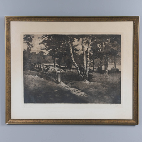 EMIL ÅBERG. Etching, “Björkhagen”, signed. Art - Engravings & Prints ...