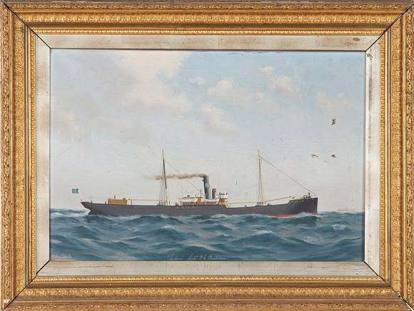 THOMAS G. PURVIS (1861-1933). Olja på duk, "Cedric, Capt P.E Paulsson ...