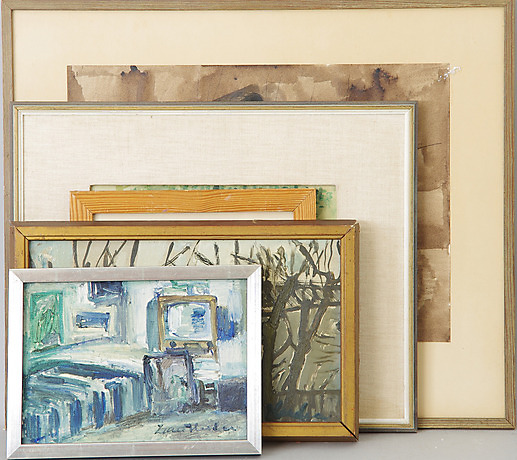 LARS HERDER. Helsingborg motif, 3 watercolors and 2 oil paintings ...