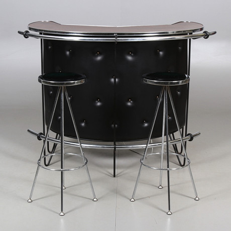 BAR COUNTER and BAR STOOLS, 3 pieces. 1950s/60s. Furniture - Other ...