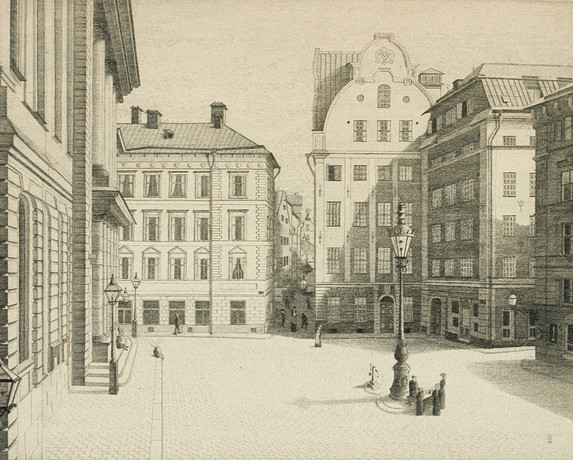 GUSTAF ISANDER (1863-1929). "Stortorget, sommardag, Stockholm ...