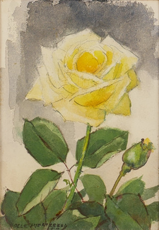 OLLE HJORTZBERG. Stilleben med gul ros, akvarell, signerad Olle ...