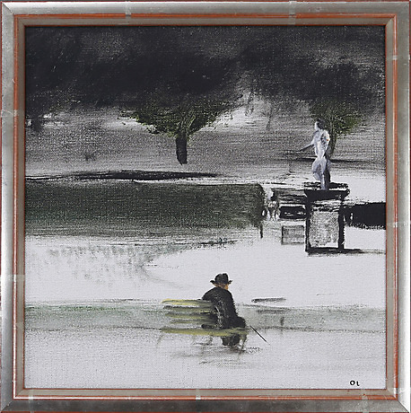 OLLE LINDGREN. I parken, olja på pannå, signerad. Konst - Måleri - Auctionet