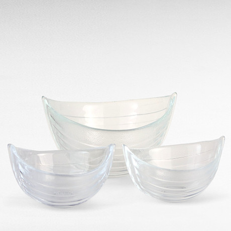 PAUL ISLING. Shrimp trawler 3 pcs. glass, Nybro Glasbruk, contemporary ...