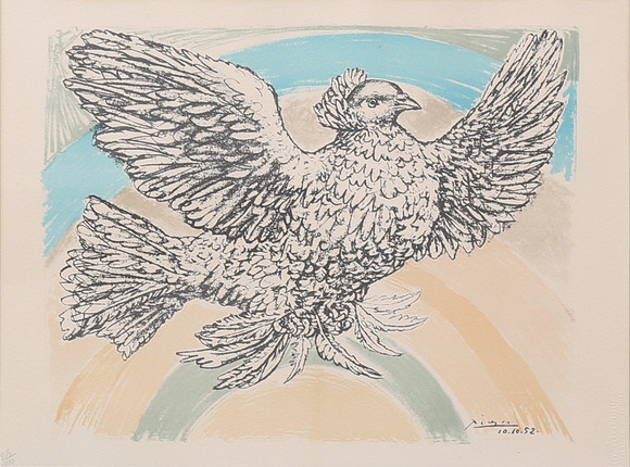 PABLO PICASSO. “Colombe volant (À l'arc-en-ciel)”. Lithograph in ...