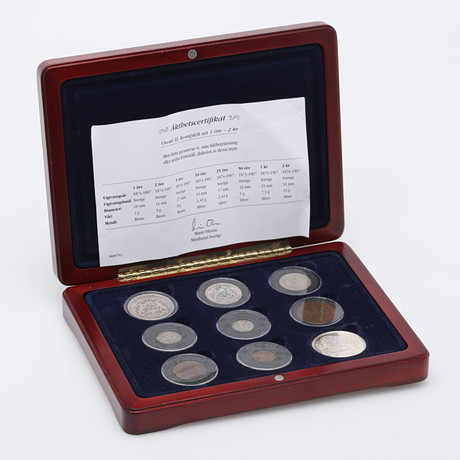 COIN SET, 9 pieces, complete set for Oscar II, silver, bronze, 1800 ...