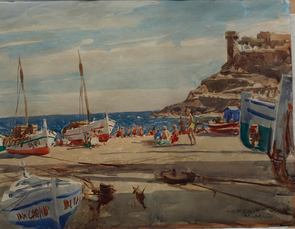 CEFERINO OLIVÉ. Tossa de Mar Beach. Art - Drawings - Auctionet