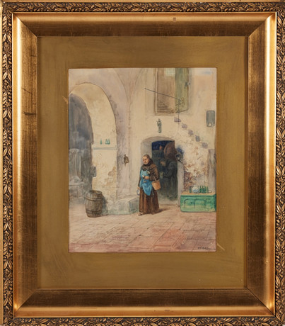 FRANS WILHELM ODELMARK. Munk i källare, akvarell, signerad. Konst ...