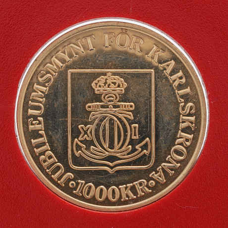 COIN, 18K gold, 1000 kronor, commemorative coin Karlskrona 300 years ...