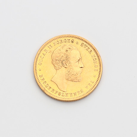 MONEDA DE ORO, 21,6 quilates, 20 coronas, Oscar II, Noruega 1886, peso ...