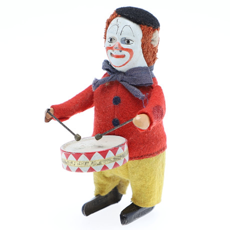 SCHUCO, mechanical toy, “Solisto”, drum-beating Clown, clockwork ...