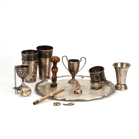 COLLECTION of weaponized objects, 15 pieces, blue silver 800, 19th/20th ...