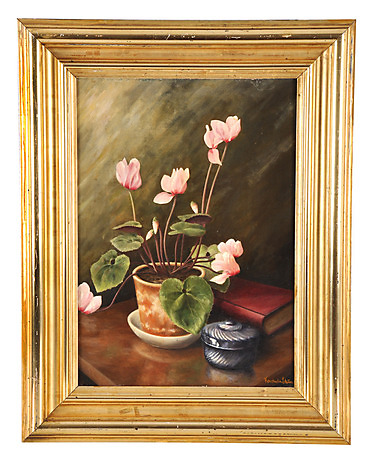 KONSTANTIN SCHUM. Still Life, New Objectivity. Vaselined cyclamen with ...