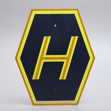 A right-hand traffic sign, masonite, 1967. Miscellaneous ...