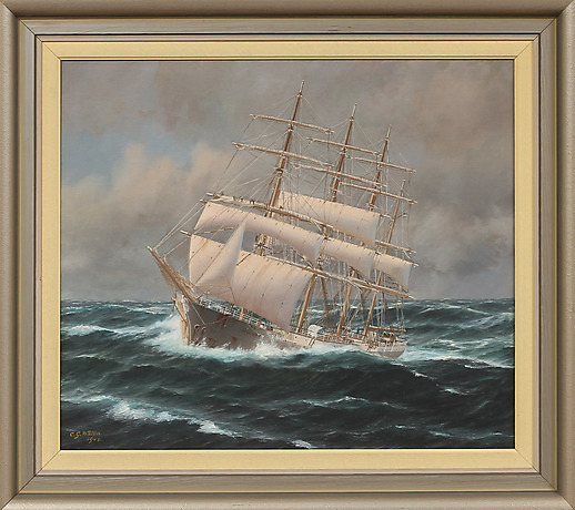 CARL GEORG WALLIN. Skeppsporträtt, signerad samt daterad 1947. Konst ...