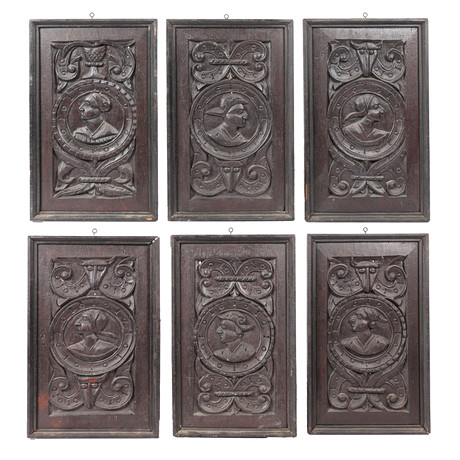 A MATCHED SET OF SIX 16TH CENTURY ROMAYNE PANELS (6). Folk art - Other ...