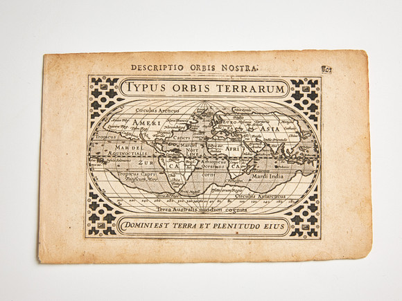 MINIATURE WORLD MAP WITH TWO HEMISPHAERES, Bertius, Amsterdam 1616 and ...