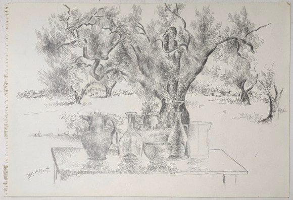 JUAN BOSCO MARTI. KOHLEZEICHNUNG „VASEN UNTER DEM BAUM“. Kunst ...