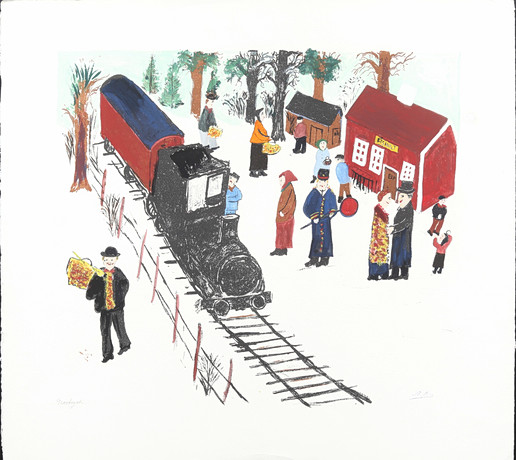 AXEL BENGTSSON (1905-1976). At the train station, lithograph, sample ...