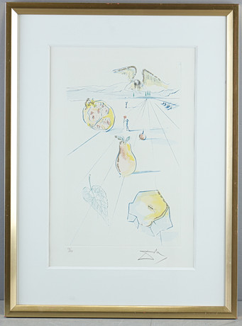 SALVADOR DALÍ. Colour etching, gold coloured, “Fruits of the valley ...