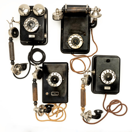 A set of 4 metal wall phones, LME, Tvt, first half of the 20th century ...