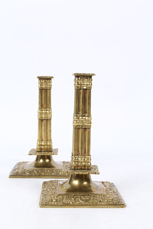 A RARE PAIR OF 17TH CENTURY CAST AND SHEET BRASS CLUSTER COLUMN ...