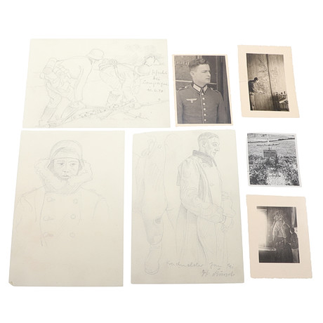 THREE FINELY DRAWN SKETCHES OF GERMAN SOLDIERS FROM 1940 AND FOUR ...