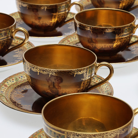 MOCCA CUPS WITH SAUCERS. 24 carat gold leaf, Bohemian style. Ceramics ...
