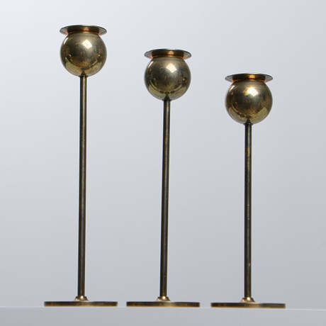 PIERRE FORSELL. Ljusstakar, 3 st, mässing, "Tulpan", Skultuna, 1990-tal ...